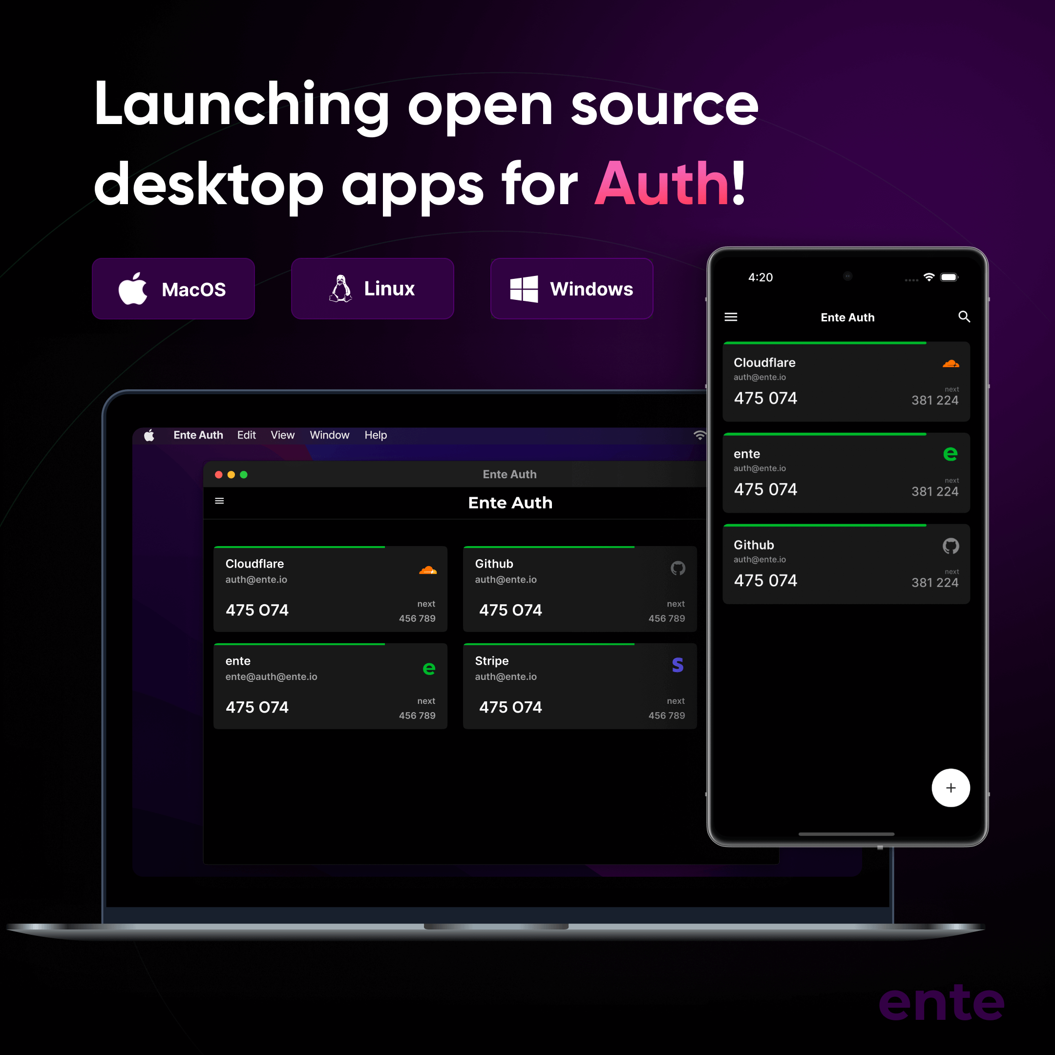 Ente: "Launching desktop apps for Auth - on #Linux #MacO…" - Mastodon 🐘